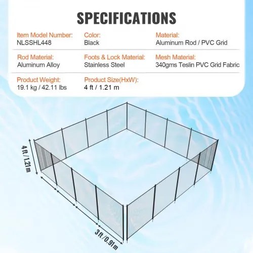 oplocení bazénu 1,22 × 14,63 m odnímatelné bazénové oplocení pro venkovní zapuštěné