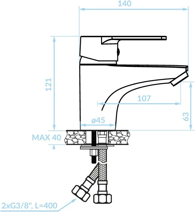 Kuchinox Luga, stojánková umyvadlová baterie s automatickou zátkou, chromová, LAV-BQL_022D