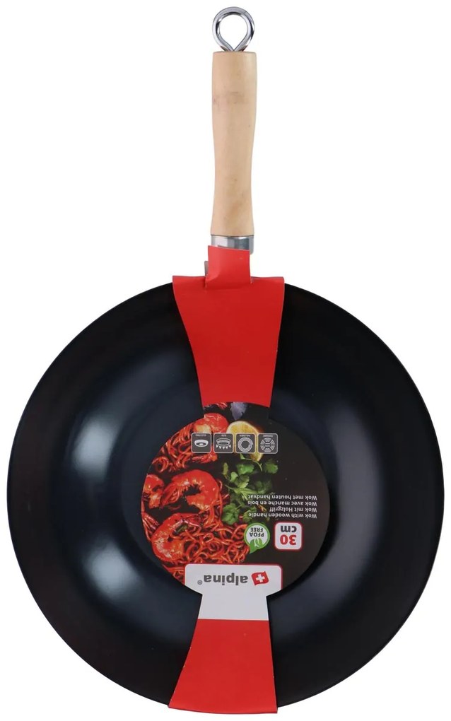 Alpina Pánev wok s dřevěnou rukojetí, 30 cm