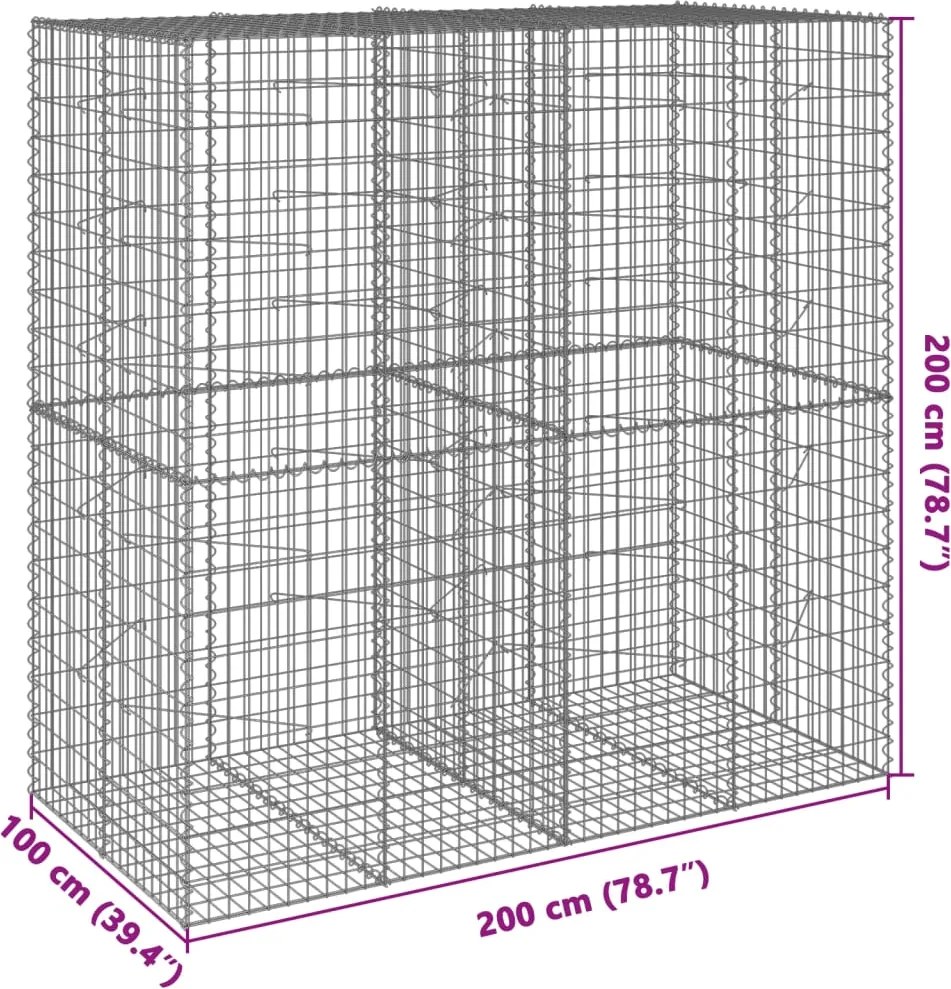 Gabionový koš s víkem 200 x 100 x 200 cm pozinkované železo 3295227
