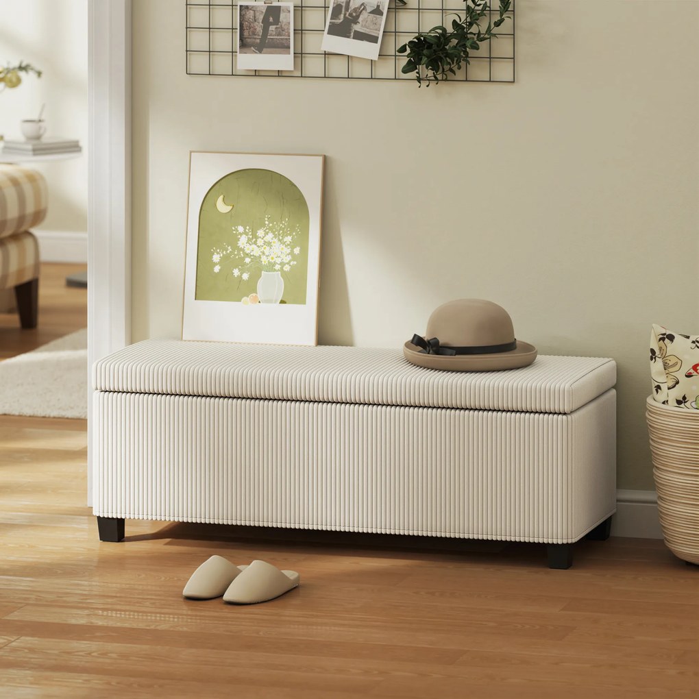 HOMCOM Úložný Ottoman s kordurovou čalouněním, úložný box se ocelovými nohami, úložná lavice do obývacího pokoje, ložnice, chodby 112 x 42 x 40 cm, b…