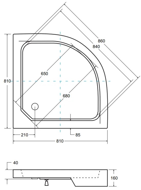 BESCO ALEX STONE EFFECT čtvrtkruhová sprchová vanička Rozměr A - 81 cm, Rozměr B - 81 cm, Rozměr C - 16 cm OLBVANACALE80S