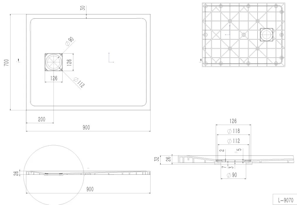 Erga Hyper, SMC sprchová vanička 90x70x2, 6 cm + sifon, béžová matná, ERG-V06-SMC-7090S-BG