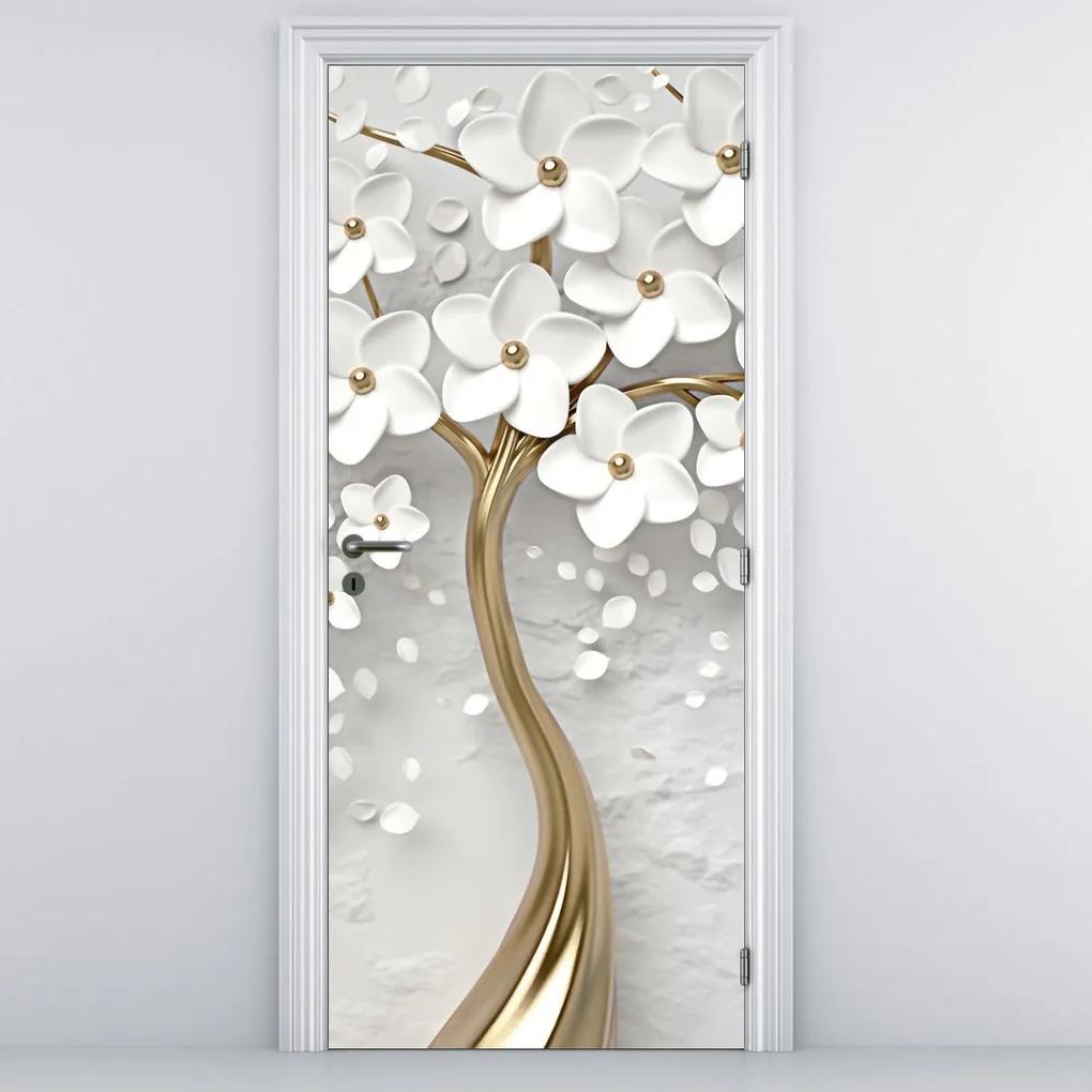 Fototapeta na dveře - Bílý strom s květinami (95x205cm)