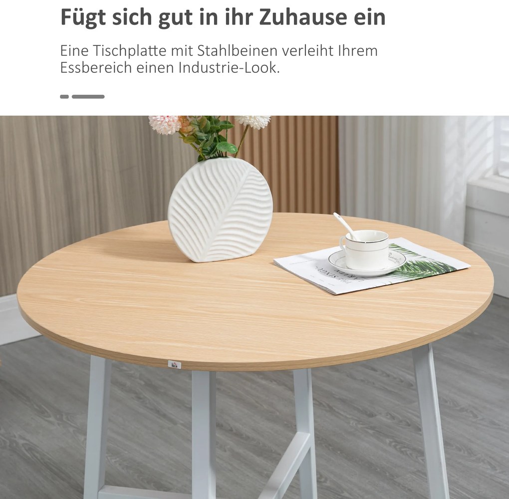 HOMCOM jídelní stůl kuchyňský stůl pro 4 osoby, moderní obývací stůl z oceli a přírodního dřeva, 80x80x76 cm pro jídelnu a kuchyň