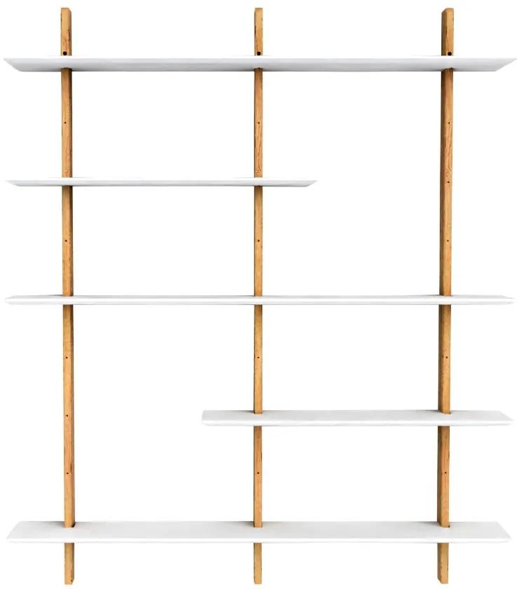 OnaDnes -20% Bílý dřevěný nástěnný regál Tenzo Bridge s bukovými sloupky 190 x 162 cm