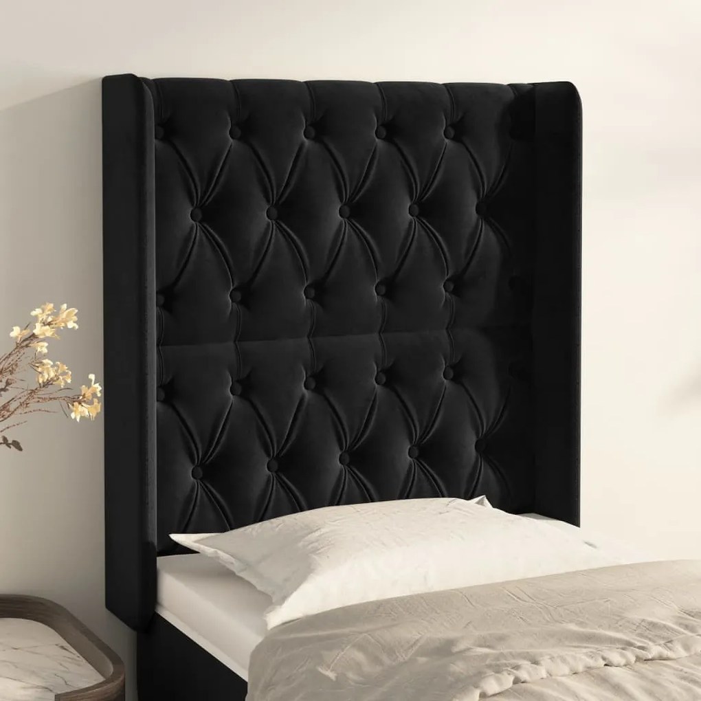 Čelo postele typu ušák černé 83x16x118/128 cm samet 3119948