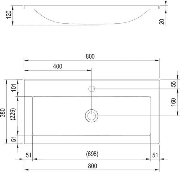 Ravak Clear 100 x 38 cm XJJ01110000 umyvadlo bez přepadu s otvorem