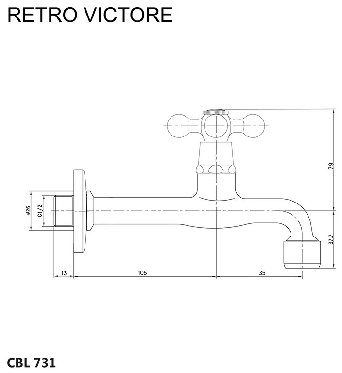 Mereo Mereo, Nástěnný kohoutek, Retro Viktorie, 1/2", chrom, CBL731