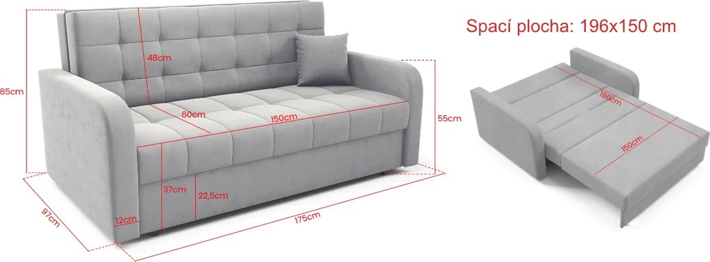Rozkládací pohovka HAVINI Kronos, 160 cm Barva látky Kronos: Světle šedá (Kronos 53)