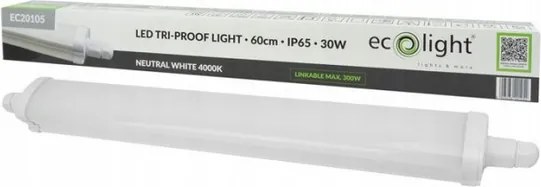 ECOLIGHT Hermetická lineární lampa 60cm - 30W - neutrální bílá