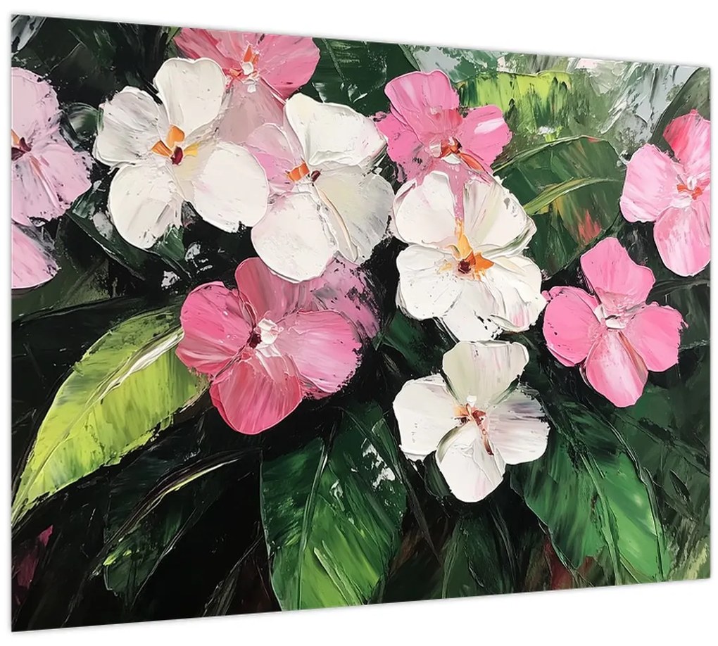 Skleněný obraz - Růžové a bílé květy (70x50 cm)