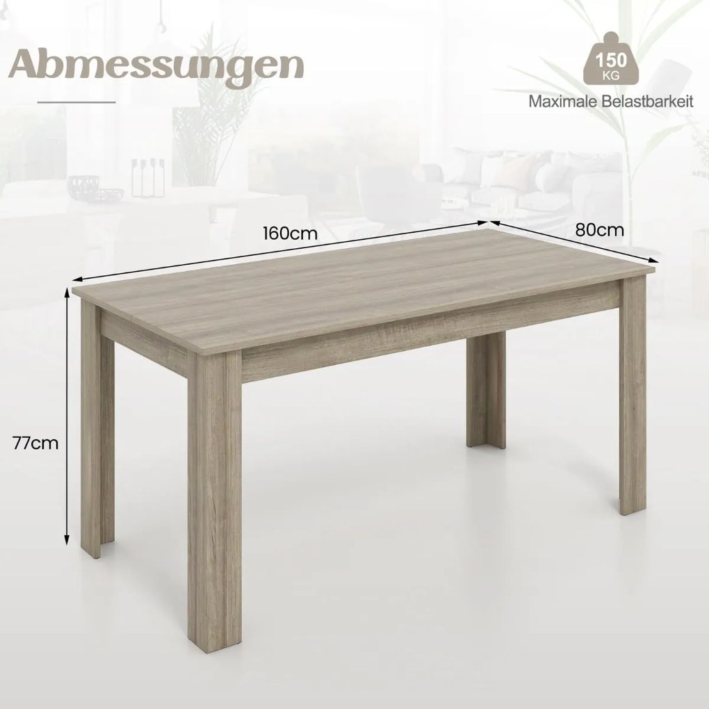 Costway Jídelní stůl dřevěný velký obdélníkový – 160 × 80 cm, přírodní