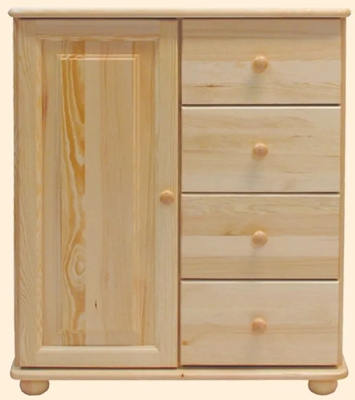 Vomaks unit, s.r.o. Komoda masiv borovice se skříňkou a zásuvkami 1-4 PATRIK Barva: barva bílá, Hloubka: 47 cm, Šířka: 80 cm