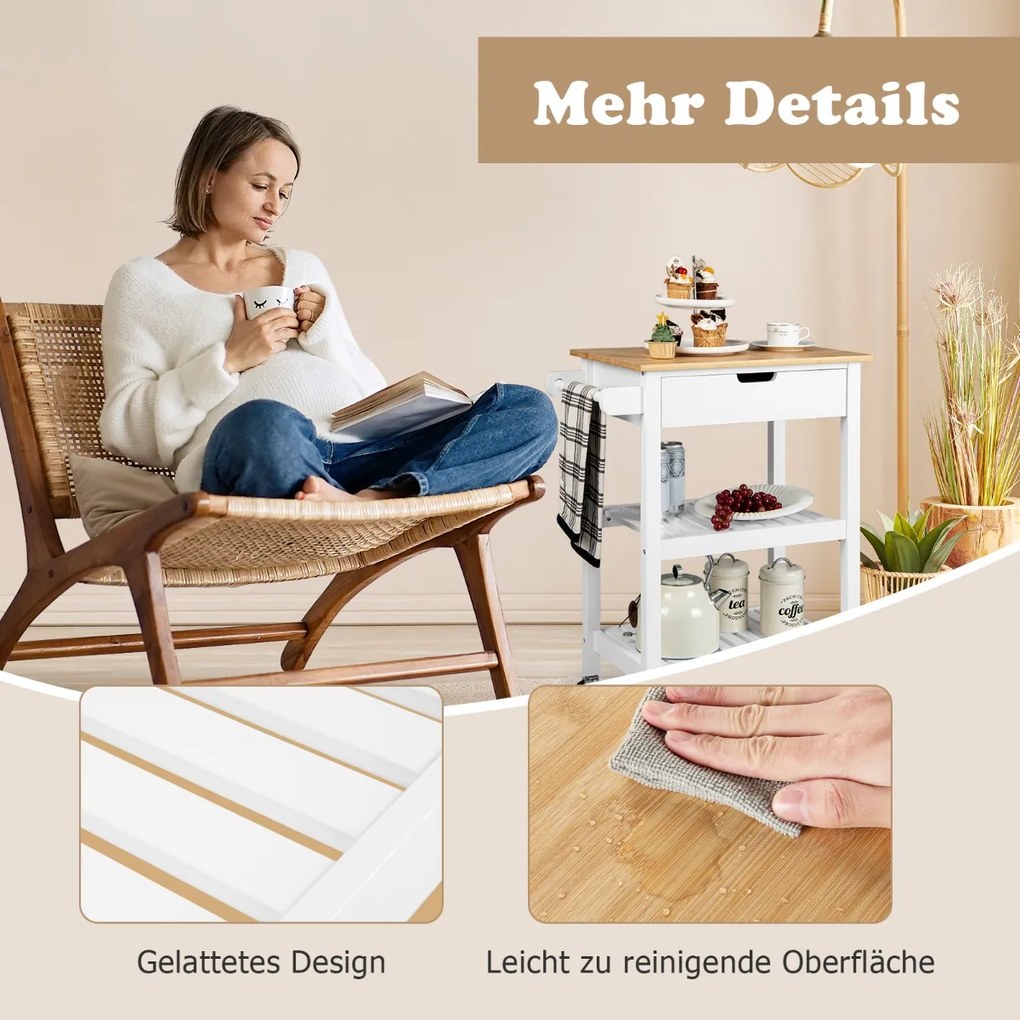 Costway Kuchyňský ostrov Bamboo Kitchen Island s výsuvnou zásuvkou a bočním