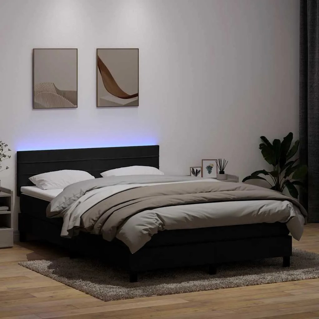 Box spring postel s matrací a LED černá 160x210 cm samet 3316985