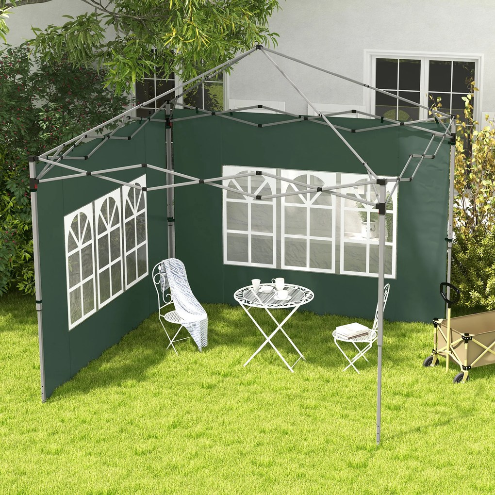 Outsunny sada 2 bočních panelů pro altán 3x3/3x4 m, boční stěna s oknem, voděodolná zelená barva