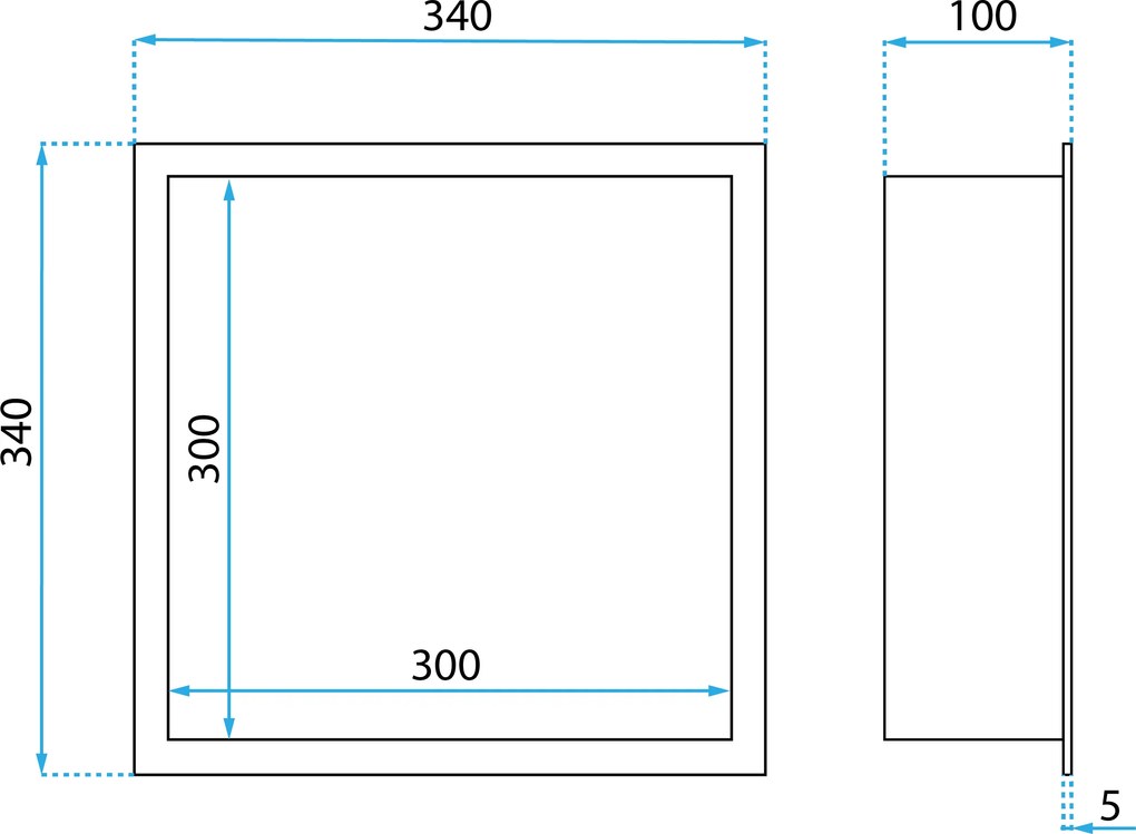 Rea Rea, koupelnová police na zapuštění 30x30 cm, broušená ocel, REA-05600
