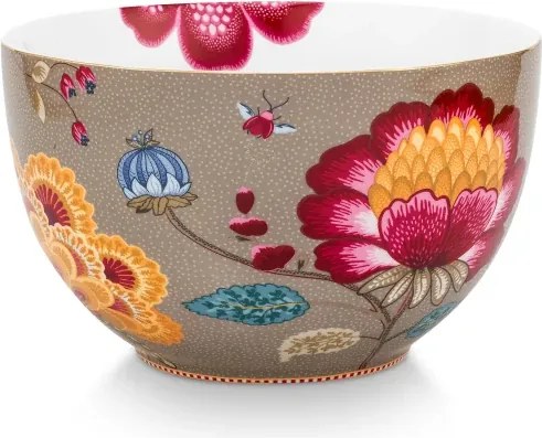 Pip Studio Blooming Tales miska Ø23 cm, khaki (Velká květinová miska z tenkostěnného porcelánu, perfektní pro podávání slaných delikates nebo salatu)