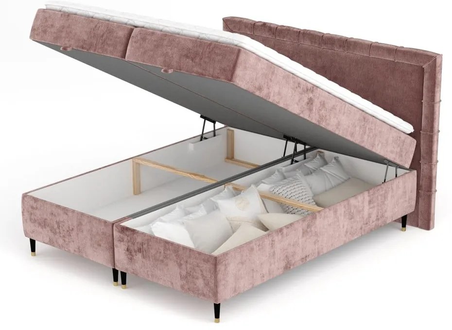 Růžová boxspring postel s úložným prostorem 160x200 cm Voyage – Maison de Rêve