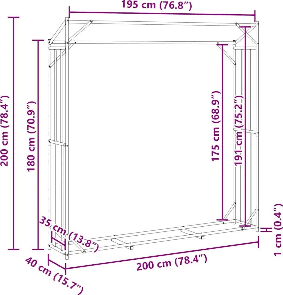 vidaXL Stojan na palivové dřevo s krytem proti dešti 200x40x200 cm [4104956]