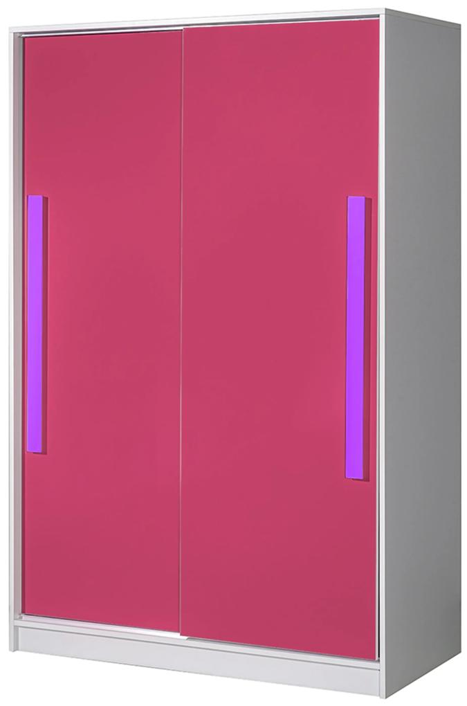 Šatní skříň s posuvnými dveřmi GULIVER 12 Domel 120/191/60 barva: bílý mat/tyrkys lesk/šedé úchyty