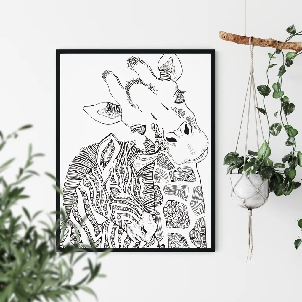 Jen tak z lásky Plakátová omalovánka Zebra se žirafou 50x70 cm