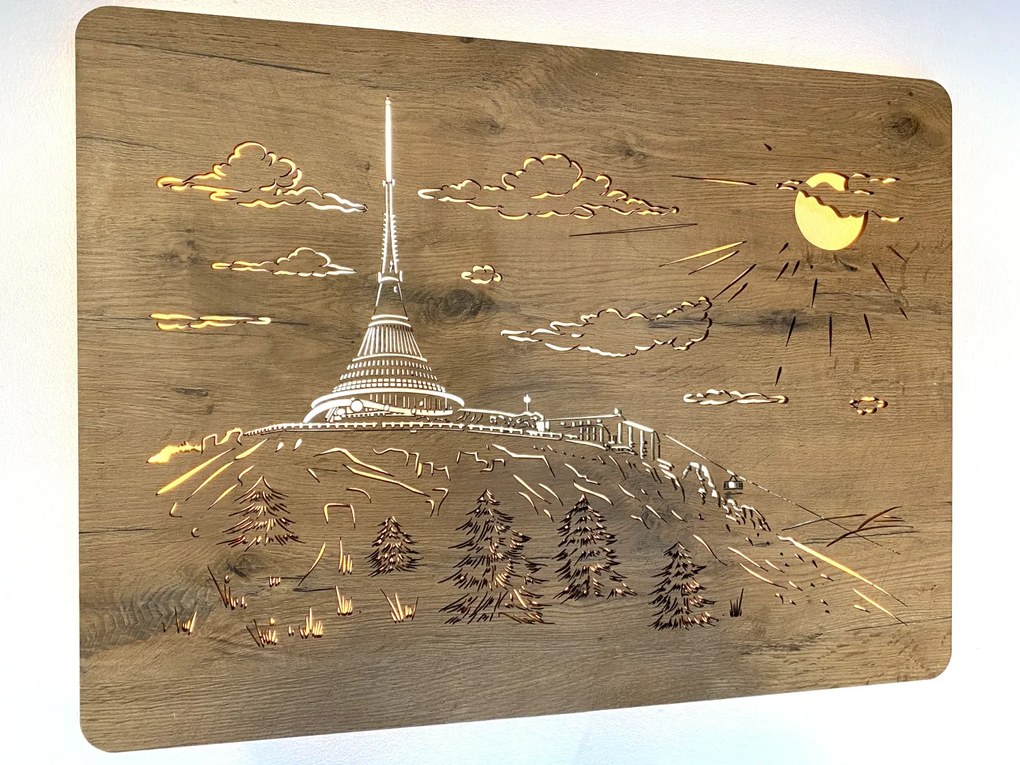 Li-Go "Ještěd" světelný obraz 230V 90x62cm provedení povrchu: dub světlý