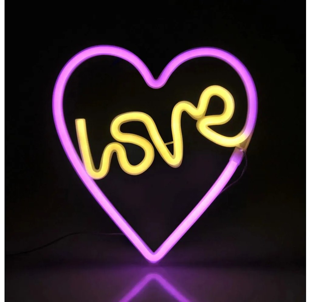 LED Neonová nástěnná dekorace LOVE LED/3W/3xAA USB růžová