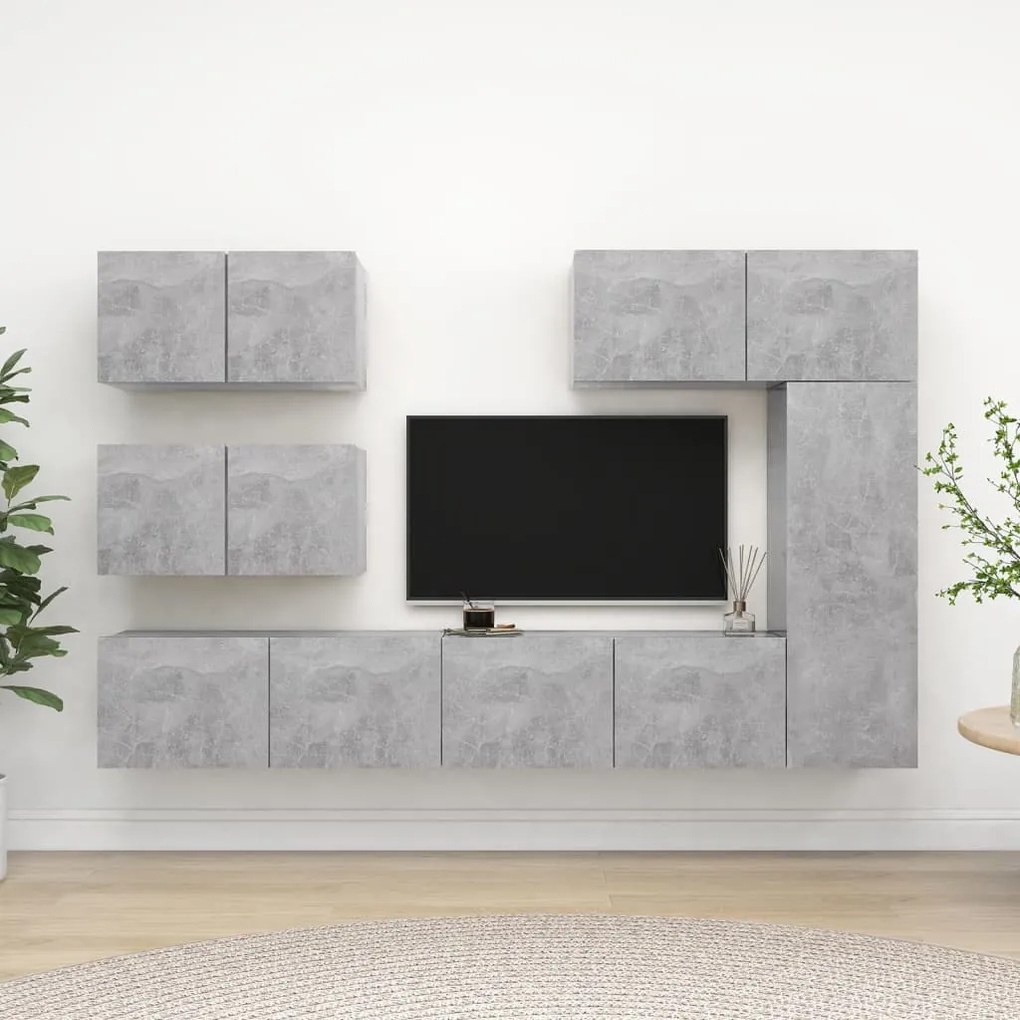 6dílný set TV skříněk betonově šedý kompozitní dřevo 3079135