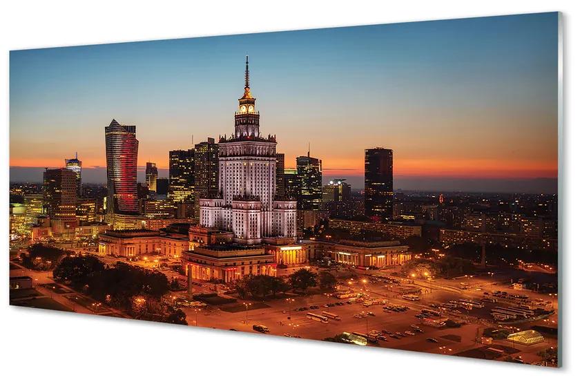 akrylový obraz Noční panorama Varšavy mrakodrapů 140x70 cm