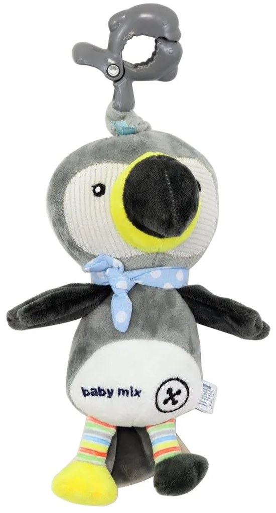 BABY MIX dětská plyšová hračka s hracím strojkem TUKAN šedá