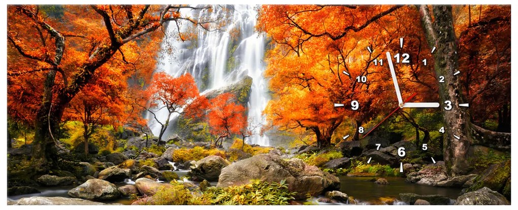 Gario Obraz s hodinami Podzimní vodopád Rozměry: 30 x 30 cm
