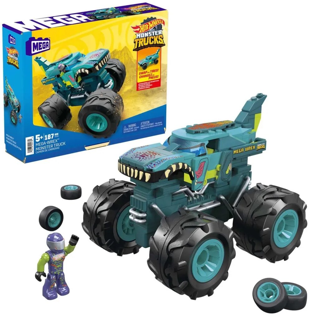 Hot wheels mega construx mega wrex monster truck, mattel hdj95