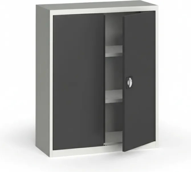 Plechová policová skříň na nářadí KOVONA, 1150 x 950 x 400 mm, 2 police, šedá/grafit
