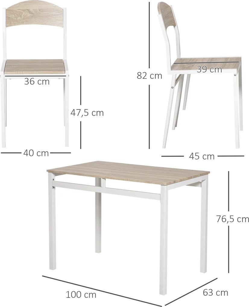 Jídelní set HOMCOM 5dílný jídelní set s dřevěnou strukturou MDF a kovem v šedé a bílé barvě, 1 stůl a 4 židle do moderní jídelny | Aosom.de