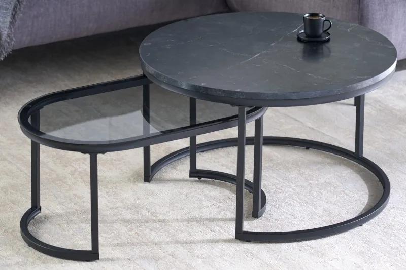Konferenční stolek Elegance set 2 70cm mramor černý/43641