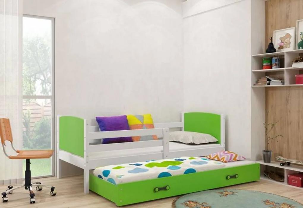Dětská postel BRENEN 2 + matrace + rošt ZDARMA, 90x200, bílý, zelená