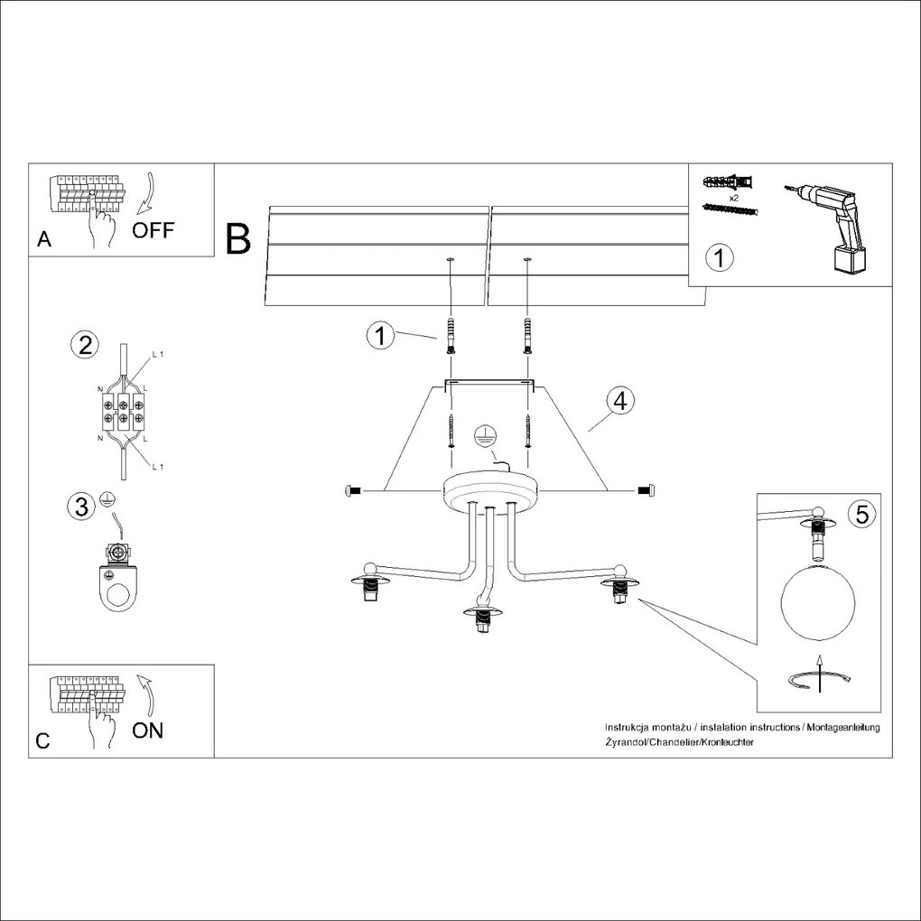 Stropní svítidlo Astral, 3x bílé skleněné stínítko, b