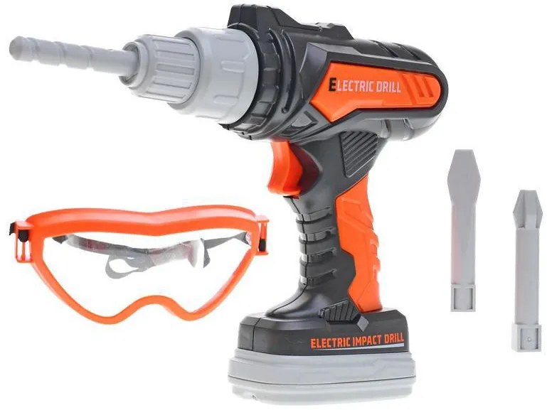 Vrtačka příklepová 20 cm na baterie se zvukem + ochranné brýle 14,5 cm a 2 vrtáky