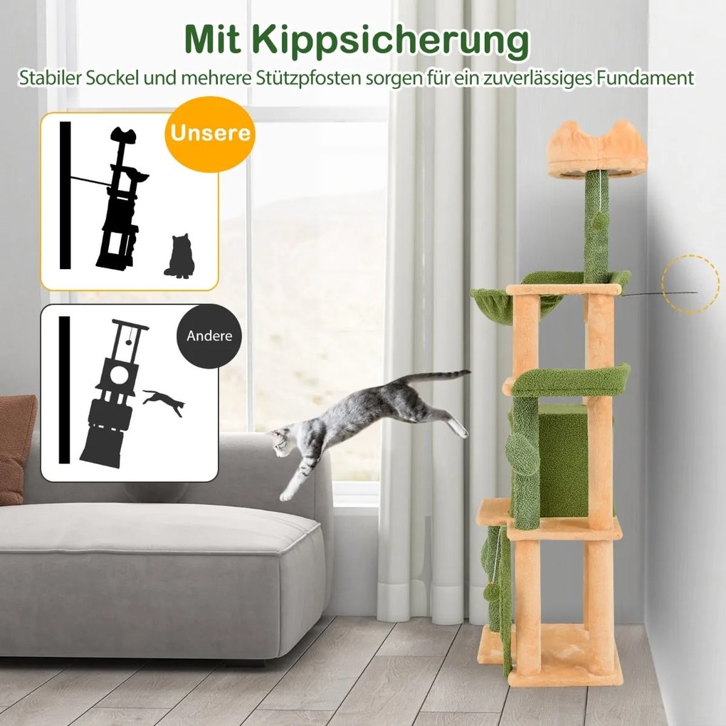 Costway Cat tree kaktus 160 cm kočičí strom s kočkou jeskynní kočičí škrabadlo