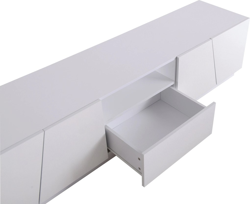 GL Store TV stolek 170 cm s lesklými dvířky, bílý