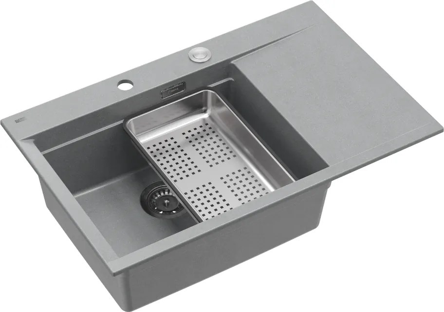 Šedý kuchyňský granitový dřez QUADRON Josh 111 s příslušenstvím bez baterie