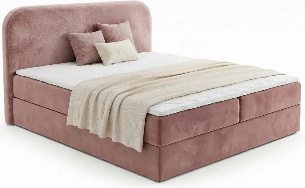 Čalouněná postel boxspring FORENA 160x200 cm starorůžová Matrace: Matrace Bonell pružinová
