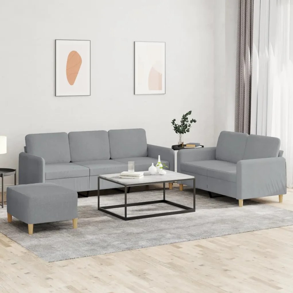 3dílná sedací souprava s poduškami světle šedá textil 3202126