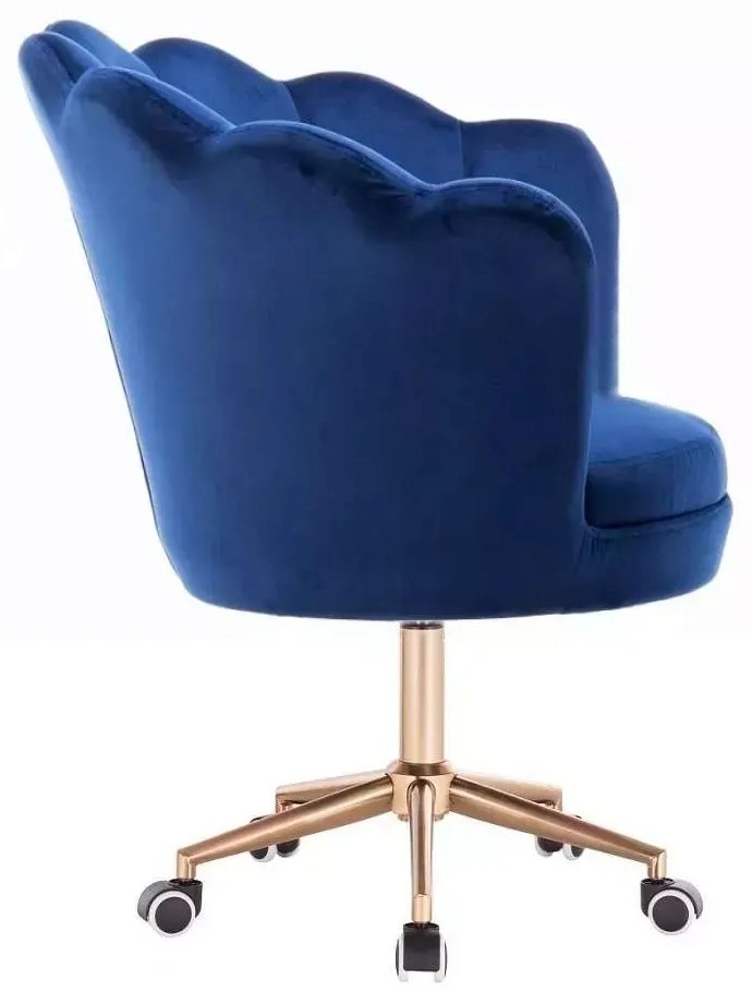 LuxuryForm DESIGN Otočné křeslo FREY VELUR na zlaté podstavě s kolečky - modré