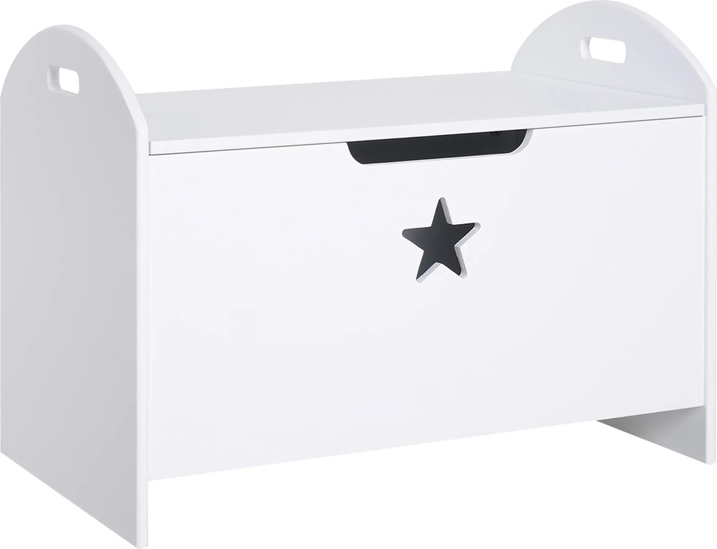 HOMCOM Dětský úložný box na hračky s flipovým víkem a bezpečnostním mechanismem 62x40x46,5 cm Prostorný prostor nosnost 20 kg Bílá
