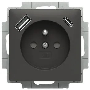 ABB Zoni zásuvka s nabíjením USB-A/C matná černá 5569T-A32357 237 s clonkami 2CHT693257A4237