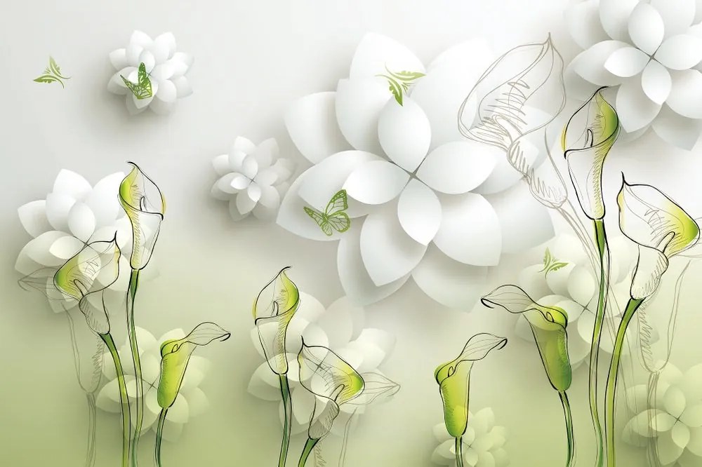 Samolepící tapeta abstraktní květiny - 300x200 cm