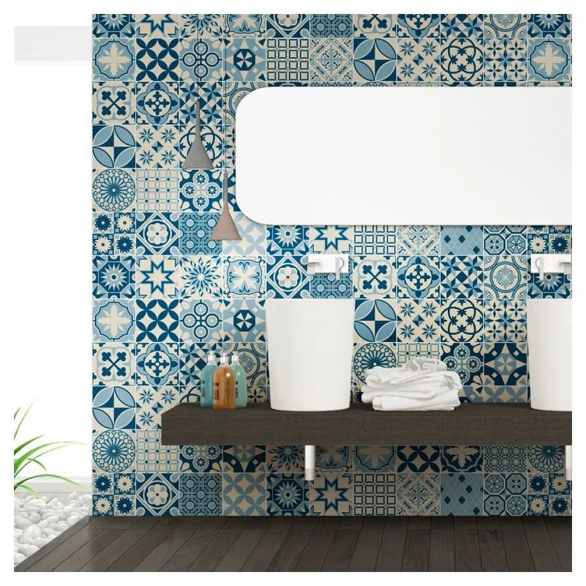 Sada 60 nástěnných samolepek Ambiance Wall Decal Cement Tiles Riana, 15 x 15 cm